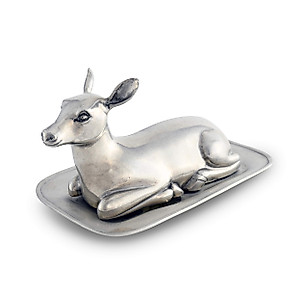 Vagabond House Pewter Doe / Deer Covered Butter Cream Cheese Dish 8 inch x 5 inch