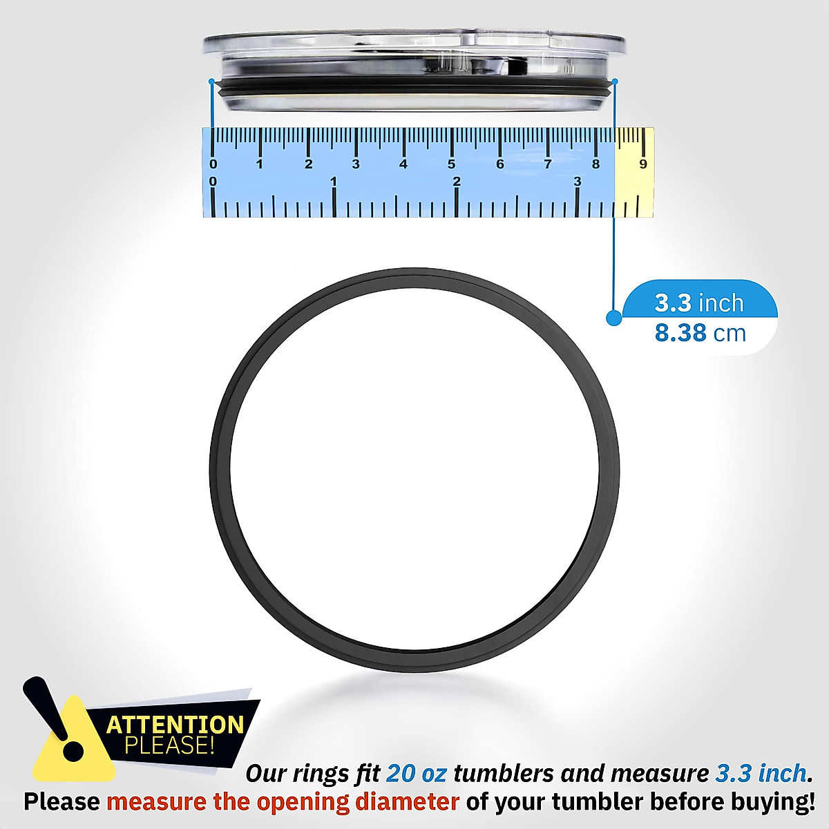 Pack of 4, 20 & 10 oz Replacement Rubber Lid Ring, 3.3 Inch Diameter - Gasket Seals, Lid for Insulated Stainless Steel Tumblers, Cups Vacuum Effect, fit on Brands Yeti, Ozark Trail, Beast - Black