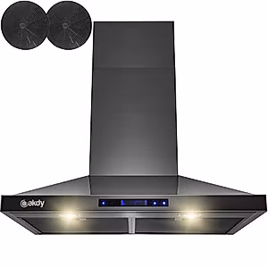 AKDY 30 in. 343 CFM Convertible Wall Mount Black Stainless Steel Kitchen Range Hood with Touch Panel and Carbon Filters