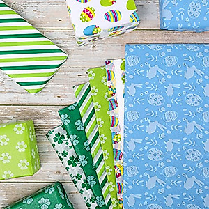 Whaline Easter Tissue Paper Green Blue Gift Wrapping Paper Rabbit Bunny Clover Eggs Flower Art Tissue Paper for Easter St. Patrick's Day DIY Craft Birthday Wedding Decor, 14 x 20 Inch, 90Pcs