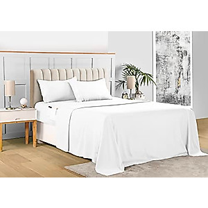 Utopia Bedding Queen Sheet Set – Soft Microfiber 4 Piece Luxury Bed Sheets with Deep Pockets - Embroidered Pillow Cases - Side Storage Pocket Fitted Sheet - Flat Sheet (White)