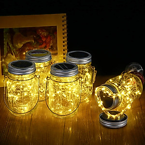 8 Pack Mason Jar Solar Lights, OxyLED 40 LED Fairy Lights Solar Powered with Jars and Hangers, Waterproof Hanging Solar Lights Outdoor, Decorative Solar Lanterns for Home Garden Patio Party Wedding