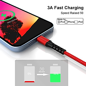 iPhone Charger Cable 3 Pack 10Ft, [ Apple MFi Certified ] 10 Foot Lightning Cable, Nylon Braided iPhone Cable Fast iPhone Charging Cord Compatible iPhone 13/12/11 Pro/11/XS MAX/XR/8/7/6s/6/5S/SE iPad