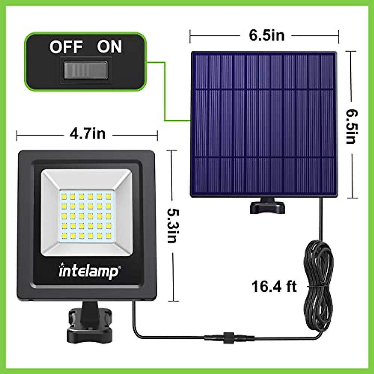 intelamp Solar Powered Lights Outdoor, Solar Flood Lights Outdoor Bright Solar Security Light Dusk to Dawn Auto On/Off IP65 Waterproof for Wall Porch Balcony Yard Garage Barn Garden Pathway Doorway