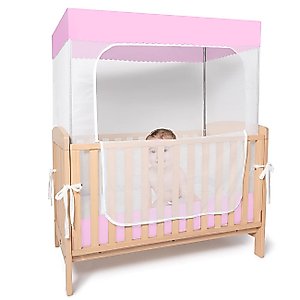 YeTrini Crib Safety Tent for Toddler Girls-See Through Mesh Crib Nets Mosquito Net Sturdy Crib Cover to Keep Baby from Climbing Out,to Keep Cats Out,to Keep Baby in-Pink