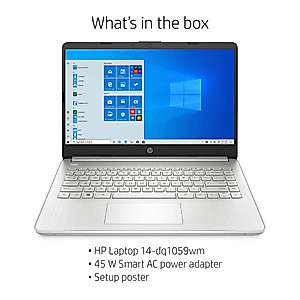 HP Newest 14" HD Laptop, Intel Core i5-1035G1, Intel UHD Graphics, 8GB SDRAM, 256GB SSD, Natural Silver, Windows 10