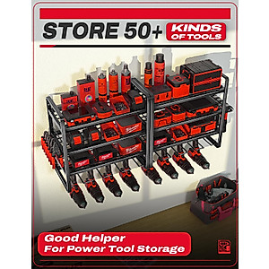 Amoowis Power Tool Organizer Wall Mount, 4 Layers Power Tool Storage Rack, Drill Holder Storage, Cordless Tool Organizer, Garage Organization and Storage, Floating Tool Shelf for Pegboard