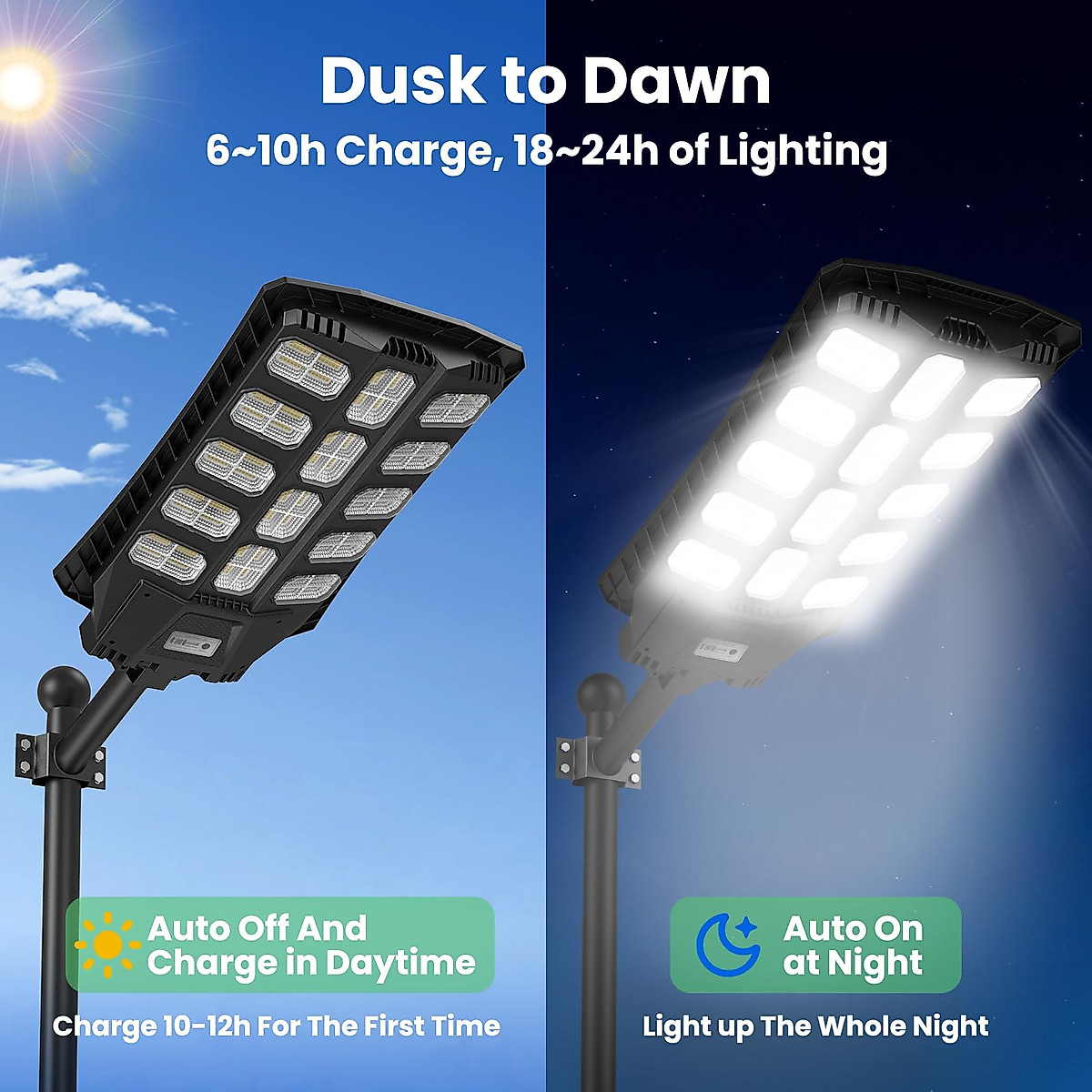 8000W Solar Street Lights Outdoor, Wide Angle Solar Powered LED Light Outside, 50000 mAh Hi-capacity Battery Flood Lamp Dusk to Dawn, Remote Control, Motion Sensor, IP67 Waterproof, Pole or Wall Mount