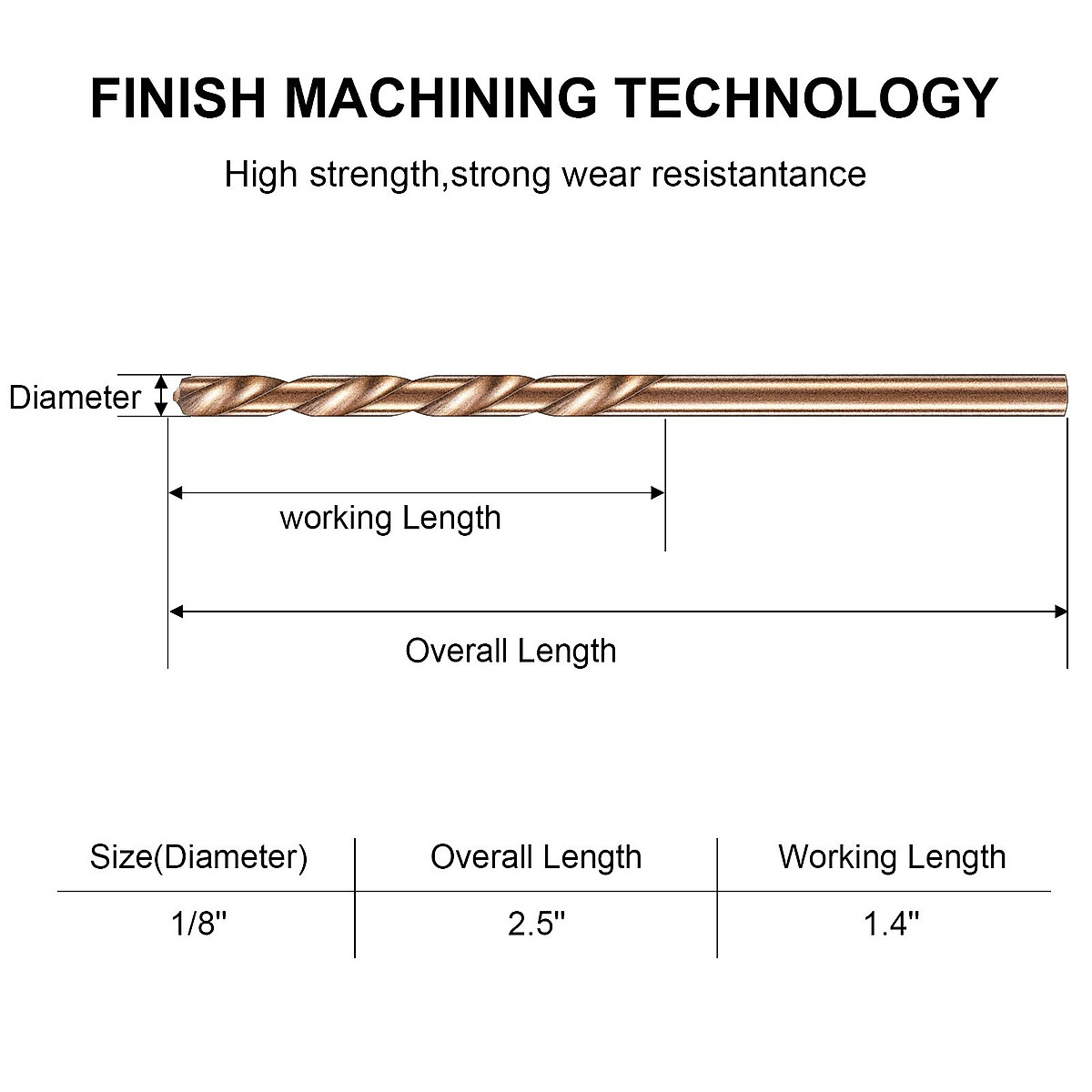 15 Pieces Cobalt Drill Bit Set M35 High Speed Steel Twist Drill Bit Set for Hardened Metal Stainless Steel Cast Iron Woodwork Plastic (1/8 Inch)