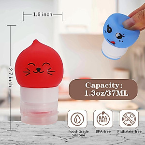 Ksooly 4-Pack 1.3Oz. Squeeze Salad Dressing Bottles with Cleaning Brush | Small Salad Dressing Container to Go | Portable Sauce Bottle Condiment Bottles | Food-grade Silicone, BPA Free