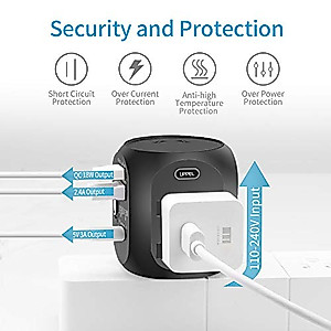 UPPEL Universal Travel Adapter Power Adapter All in One European Adapter Travel Converter with QC3.0&USB&Type-C Port Function Charger,Universal Plug Adapter Used in UK/US/EU AU/Asia(200 Countries)