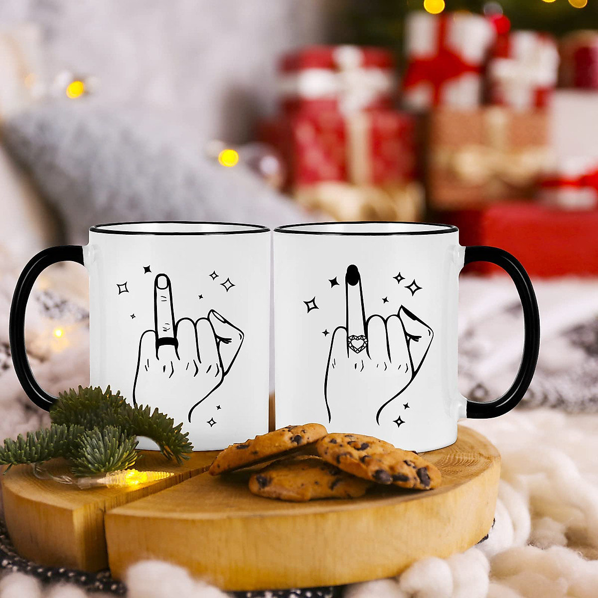 Maustic Wedding Gifts, Engagement Gifts for Couples Bride and Groom, Ring Finger Mug, Bridal Shower Gifts, Newlywed Anniversary Presents for Couples, Just Married Gifts, Mr and Mrs Gifts, Mug Set of 2