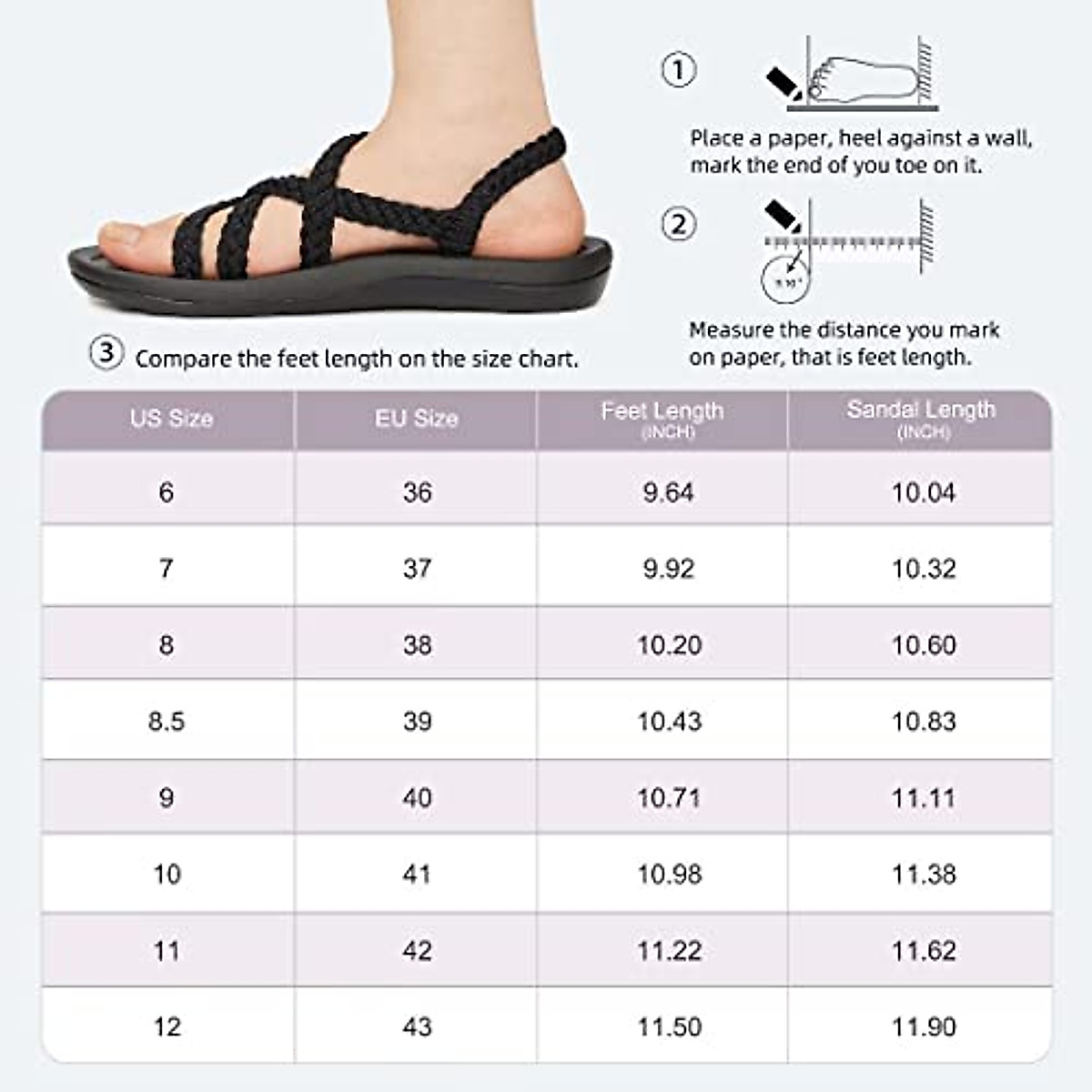 MEGNYA Comfort Braid Strap Sandals for women, Athletic Sport slides with Adjustable Waterproof Ropes, Open Toe Hiking Sandals with Cushion Foam Rubber Soles Black Size 6