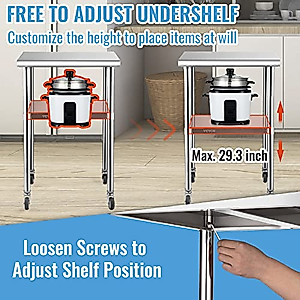 VEVOR Stainless Steel Prep Table, 24 x 24 x 36 Inch, 600lbs Load Capacity Heavy Duty Metal Worktable with Adjustable Undershelf & Universal Wheels, Commercial Workstation for Kitchen Garage Backyard