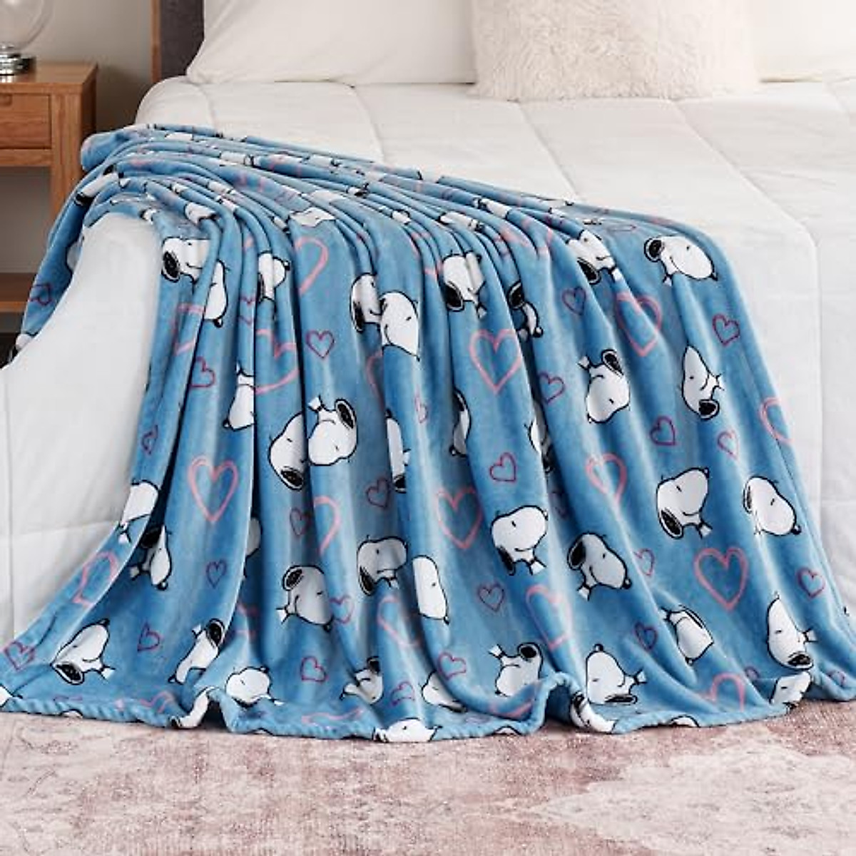 Berkshire Blanket Peanuts® VelvetLoft® Cute Character Snoopy Plush Throw Blanket,Peanuts Snoopys Heart Toss Blue,Throw 55 in x 70 in (Official Peanuts® Product)
