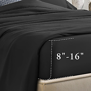LBRO2M 1000 Thread Count 100% Cotton California King Size Sheets Set,Bed Sheet 4 Piece Sets,16 inches Deep Pocket,Bedding Super Soft Breathable,Sateen Weave Long Staple Comforterble,All Season,Black