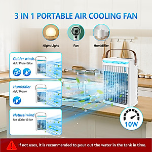Portable Cooling Fan, 680ML Evaporative Cooling Fan with 5 Speed, 2 humidification, 2-6H Timer & 7 Colors Light, 3 IN 1 Freeze Fan for Bedroom, Office and Camping