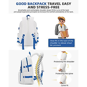 BOXSAM Lightweight Backpack for Women, Large Laptop Travel Backpack Casual Daypack College Bag Rucksack for Men. White