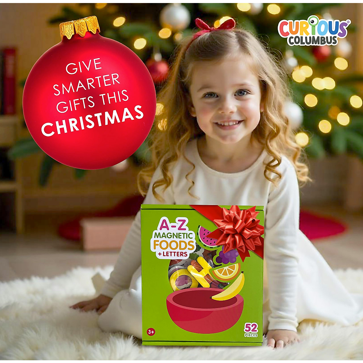 Curious Columbus - Fridge Magnets for Toddlers - Learning Magnets for Toddlers - Set of 52 Toddler Magnets - 26 Big Foam Food Magnets + 26 ABC Alphabet Magnets - Fun Refrigerator Magnets for Kids