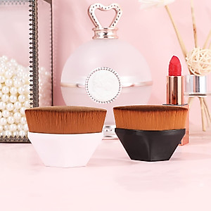 ENERGY Foundation Brush for Liquid Makeup Flat Top Kabuki Brush for Face Full Coverage Liquid Cream Foundation Contour Bronzer Setting Powder Blending Buffing with Brush Travel Case Pink