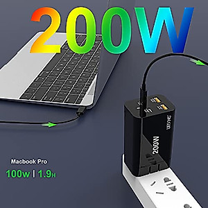 200W USB C Charger, URVNS PD 100W PPS 45W QC22.5W Super Fast Charging GaN Wall Charger with USB C Cable for MacBook iPhone 14 13 12 Pro Max iPad Samsung Pixel and More