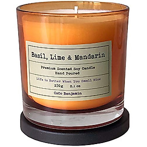 (Basil, Lime & Mandarin) 8.1 oz,100% Soy, Hand Poured Soy Candle, Highly Scented
