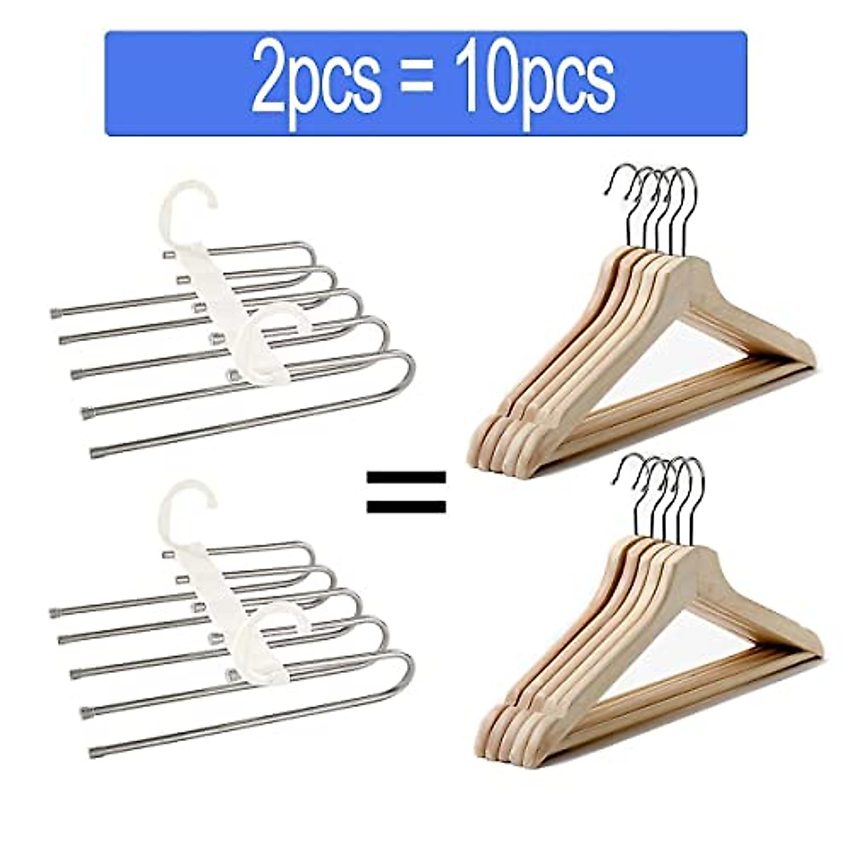 [Upgrade] Magic Pants Hangers Space Saving - 2 Pack for Closet Multiple Layers Multifunctional Uses Rack Organizer for Trousers Scarves Slack (White, 2 Pack)
