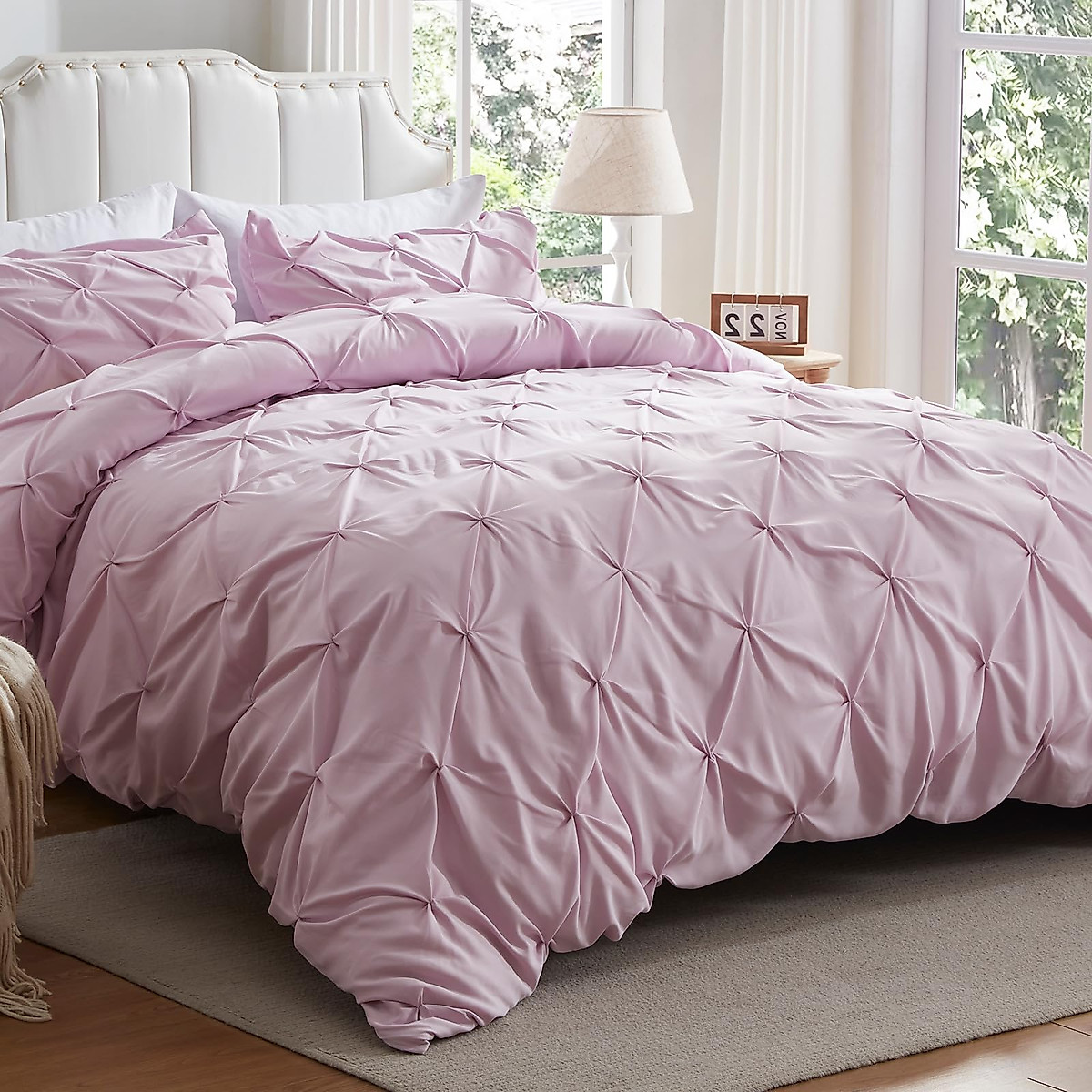 SunStyle Home Pinch Pleated Duvet Cover Turquoise 3 Pieces Duvet Covers King Size Soft Microfiber Luxury Duvet Cover with Zipper Closure & Corner Ties for All Season(1 Duvet Cover, 2 Pillow Shams)