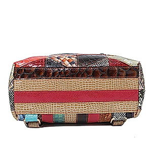 Segater Women Random Multicoloured Backpack Genuine Leather Shoulder Handbag Colorful Patchwork Purses Campus Travel Daypack