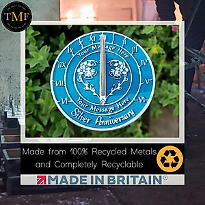 The Metal Foundry Personalized Silver 25th Large Sundial - Recycled Solid Metal UK Manufactured Home Decor Or Garden Present Idea for Parents, Friends Or Couple On 25 Years Marriage