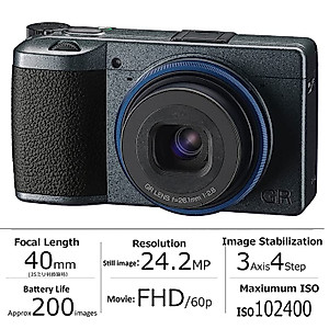 Ricoh GR IIIx Urban Edition, Metallic Gray Body with Navy Blue Ring, Digital Compact Camera with 24MP APS-C Size CMOS Sensor, 40mmF2.8 GR Lens (in The 35mm Format)