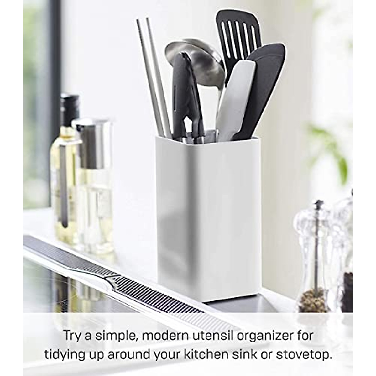 Yamazaki Home Organizer Kitchen Steel | Utensil Holder, One Size, White