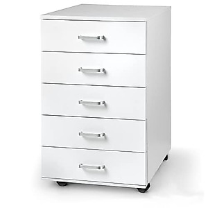 TUSY 5 Drawer Cabinet, Mobile Office Drawers Cabinet Under Desk for Home Office, Living Room, White