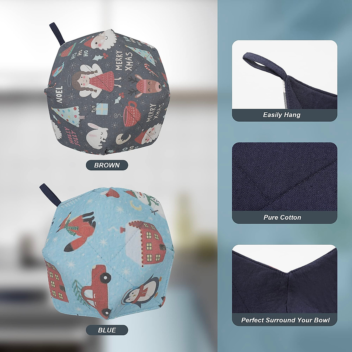 Mepple Microwave Bowl Cozy，Hot Soup Bowl Holders, Multipurpose Potholders for Hot & Cold Foods, Bowl-Shaped Containers, Essential Kitchen Utensils Gadgets, Set of 2,Blue and Grey