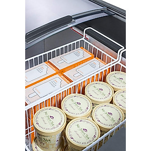 Summit FOCUS131 Top Display Commercial Freezer with 12.4 cu. ft. Capacity Digital Thermostat Sliding Glass Lid Manual Defrost Casters Hammered Aluminum Interior in White