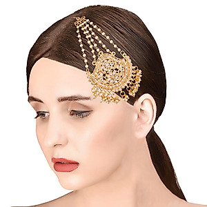 Touchstone Indian Bollywood Pretty Magical Floral Handcrafted Indian Mughal Kundan Look Faux Pearls Hangings Head Enhancing Bridal Designer Jewelry Jhoomer in Gold Tone for Women.
