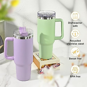 FECBK 40 oz Tumbler with Handle and Straw, 100% Leak-Proof Travel Mug, Stainless Steel Double Wall Vacuum Insulated Coffee Cup Keeps Cold For 34 Hours, Dishwasher Safe, Beige