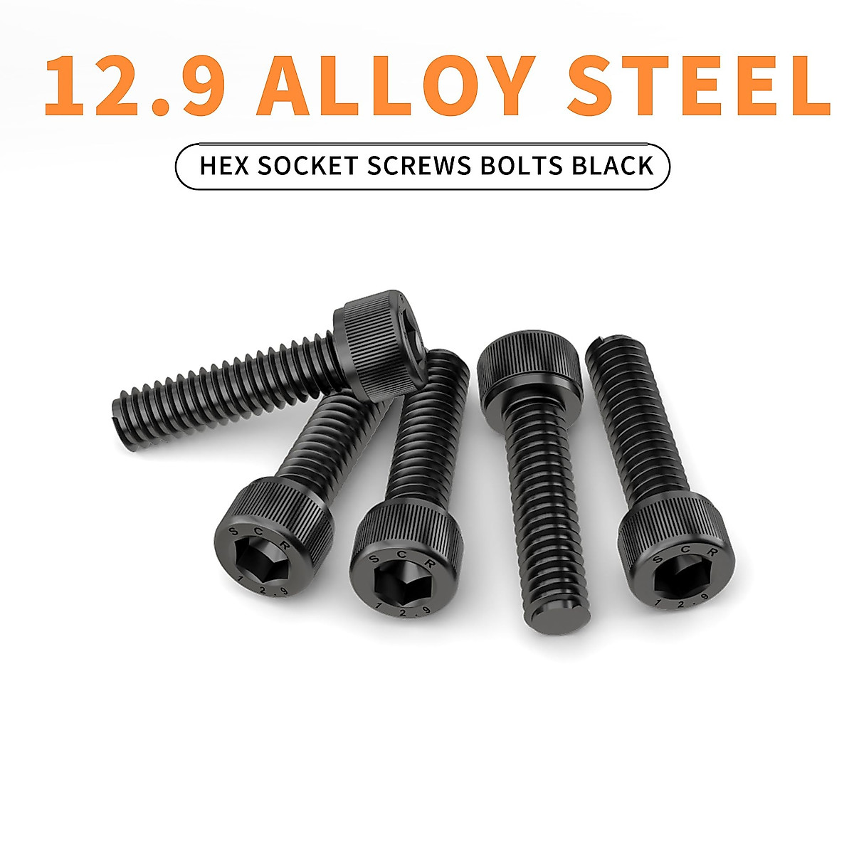 Cicidorai M6 x 30mm 35mm 40mm 45mm 50mm Hex Socket Head Cap Screws Bolts, 12.9 Grade Alloy Steel, Black Oxide Finish, Fully Threaded, Metric Allen Hex Drive, Assortment Kit 50Pcs