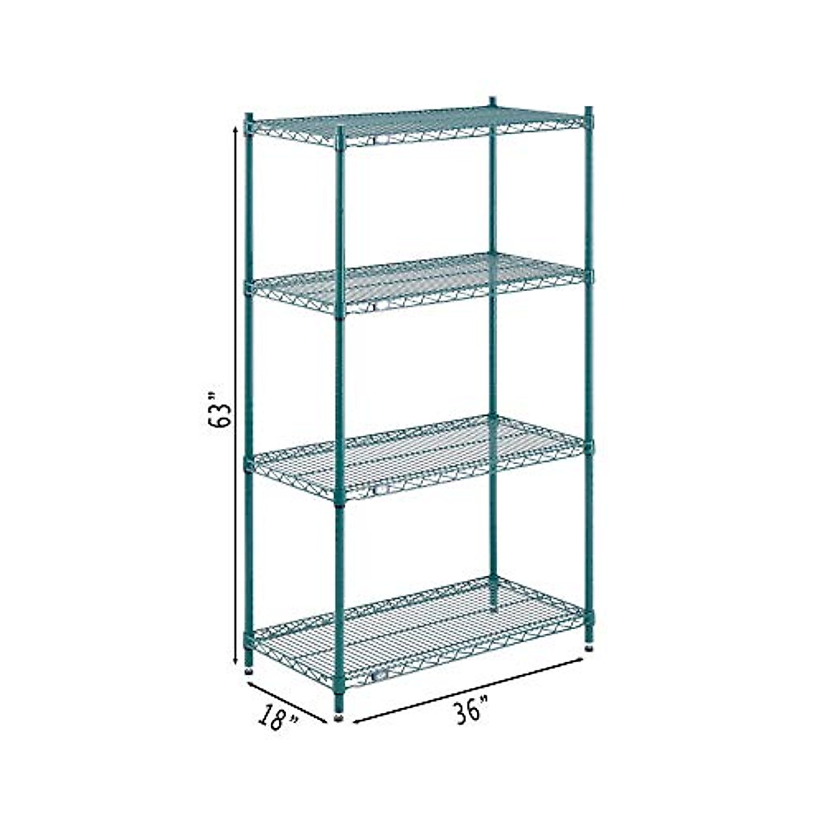 4-Shelf Wire Shelving Unit, Green Finish, 18"W x 36"L x 63"H