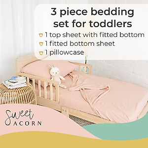 Sweet Acorn 3 Piece Toddler Bedding Sets - Organic Cotton Jersey Knit - Fits Convertible Cribs and Mattresses - 9" x 28" x 52" - Salt White