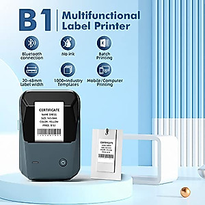 2 Inch Label Printer B1 with Tape, Wireless Bluetooth Portable Sticker Maker, Small Business Thermal Printer, Compatible iOS & Android, for All Purpose Barcode Address Text Labels (Grey)