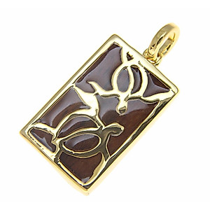 Koa Wood Hawaiian Scroll Vertical Honu Turtle Yellow Gold Plated Brass Reversible Pendant