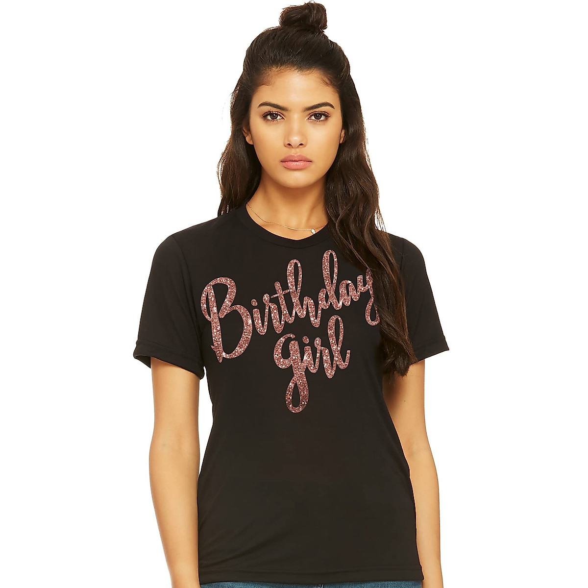 Birthday Shirts for Women - Rose Gold Girly Birthday Girl T-Shirt - Birthday Gifts for Women - Large - Black Tee(BdyGrl RG) Blk/Lrg