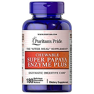 Puritans Pride Chewable Super Papaya Enzyme Plus, 180 Count