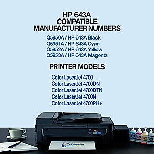 AZ SUPPLIES Compatible Toner Cartridge Replacement for HP 643A Q5950A Q5951A Q5952A Q5953A Color Laserjet 4700 4700DN 4700DTN 4700N 4700PH+ (Black, Magenta, Yellow, Cyan - 4 Packs)