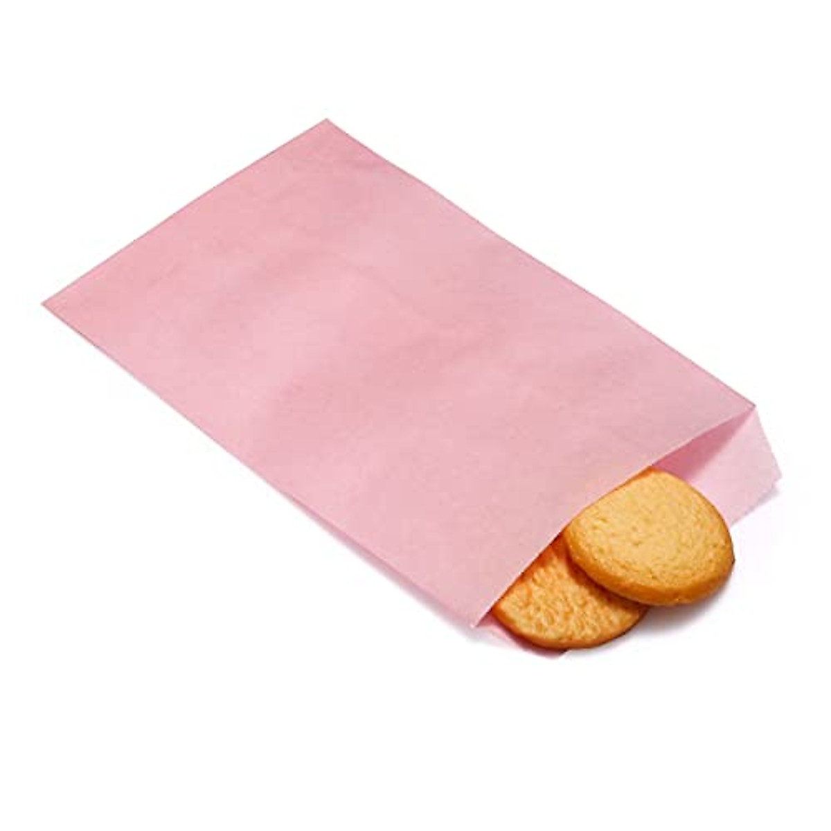 Baby Pink Flat Greaseproof Paper Cookie Bags 4x6 for Bakery Treat Candies Dessert Chocolate Soap Gifts Wedding Invitation Party Favor, Pack of 100 by Quotidian (4'' x 6'')