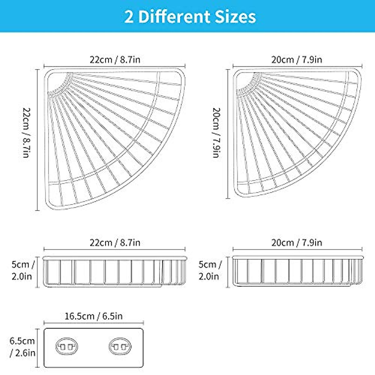SMARTAKE 2 Pack Corner Shower Caddies 13-Piece Drawer Organizers - SUS304 Shower Caddies, Plastic Storage Organizer with Non-Slip Pads for Toilet, Dorm and Kitchen