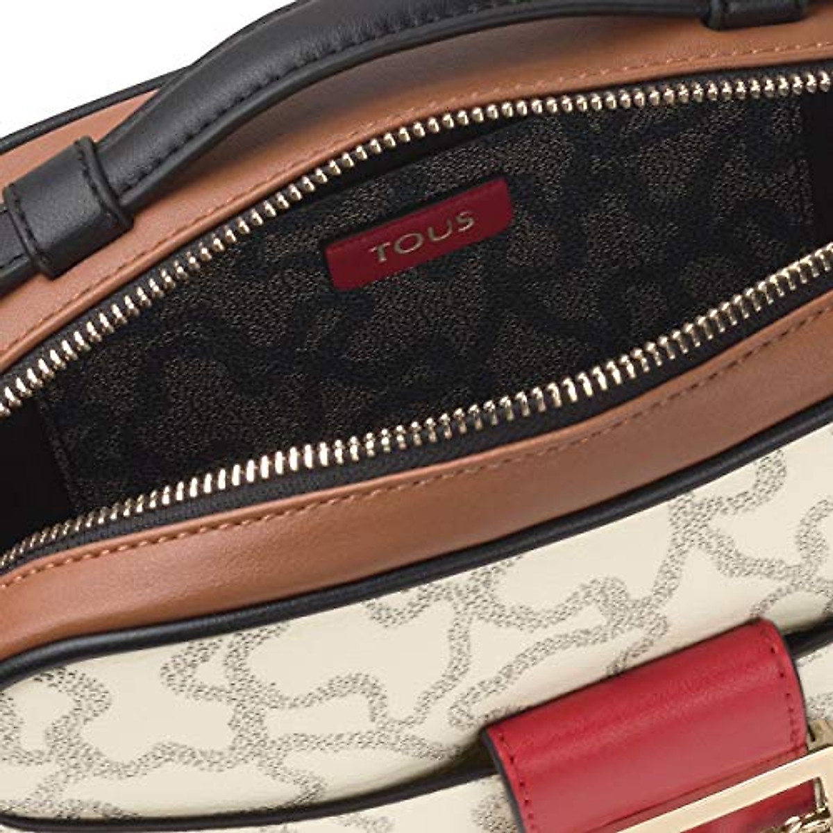 TOUS Water-Repellent Canvas Combined with Leather-Effect Vinyl Crossbody Reporter Bag for Women, 24x10.5x20.5 cm, Multibeige, Kaos Icon Collection