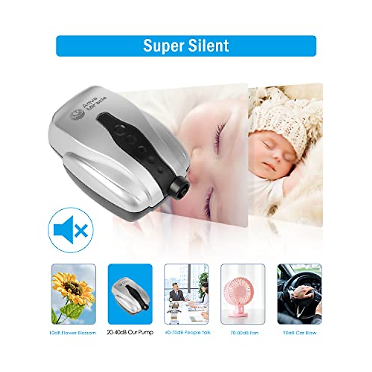 Aquarium Air Pump - AquaMiracle Fish Tank Bubbler Aerator, All-in-One Fish Tank Air Pump Kit, Quiet Small Aquarium Bubbler for 1-20 Gallon Aquariums