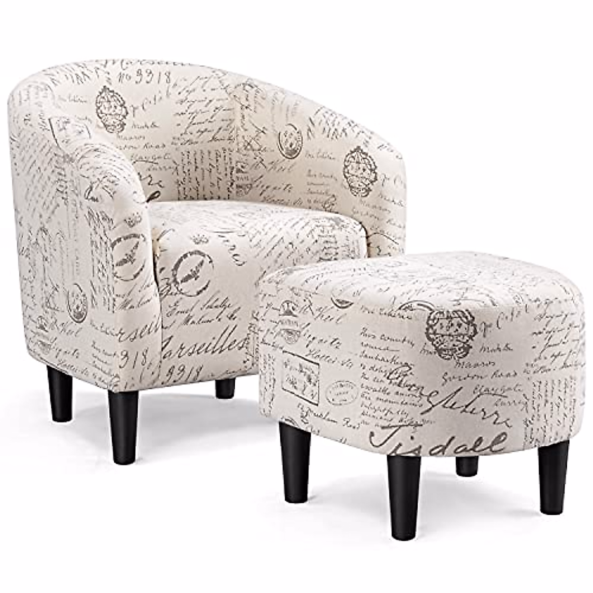 Yaheetech Living Room Club Chair with Ottoman Set, Modern Accent Arm Chair with Foot Rest, Upholstered Accent Chair for Living Room Bedroom, Letter Print